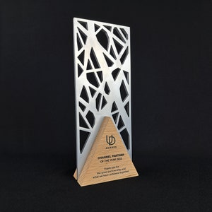 Modern Laser Cut Steel Trophy, Corporate Award, Unique Metal Prize for ...
