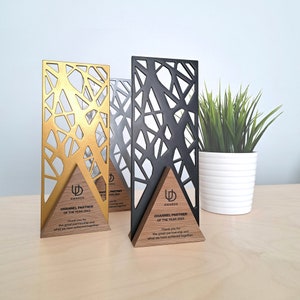 Modern Laser Cut Steel Trophy, Corporate Award, Unique Metal Prize for ...