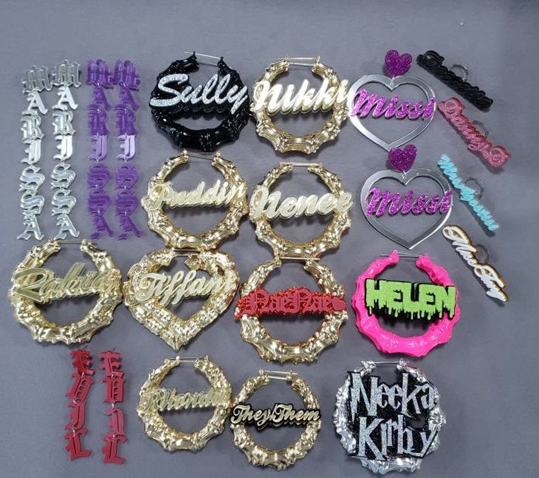 Bamboo Name Hoops Custom Earrings Custom Hoops Name Hoops - Etsy