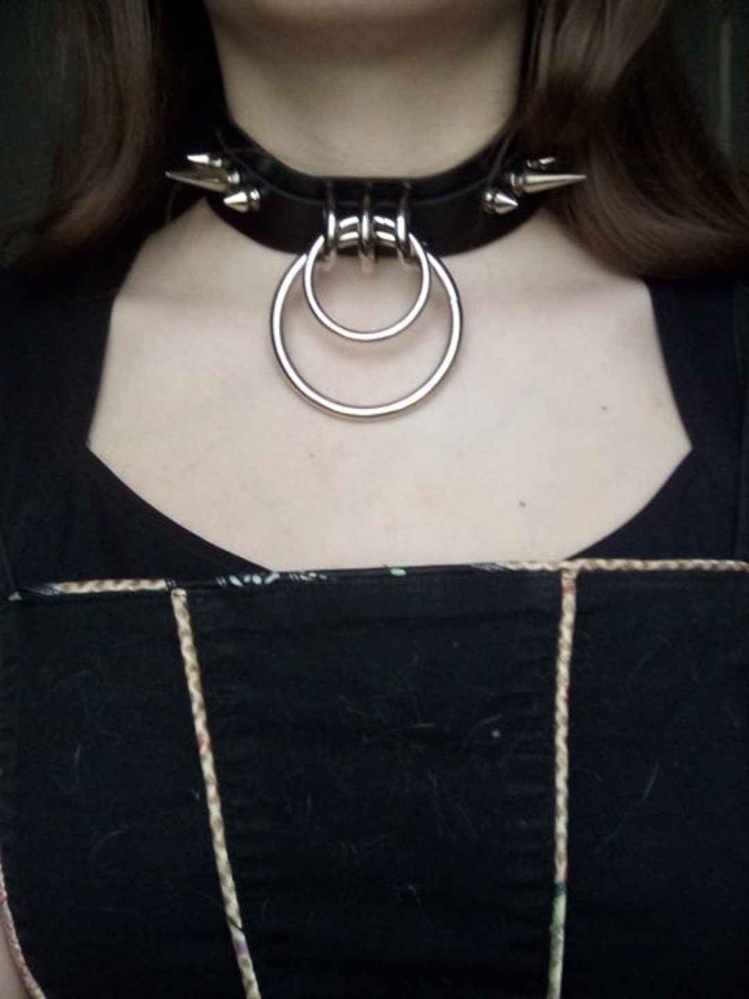 Double O Ring & Spike Vegan Leather Choker, O Ring Choker, O Ring ...