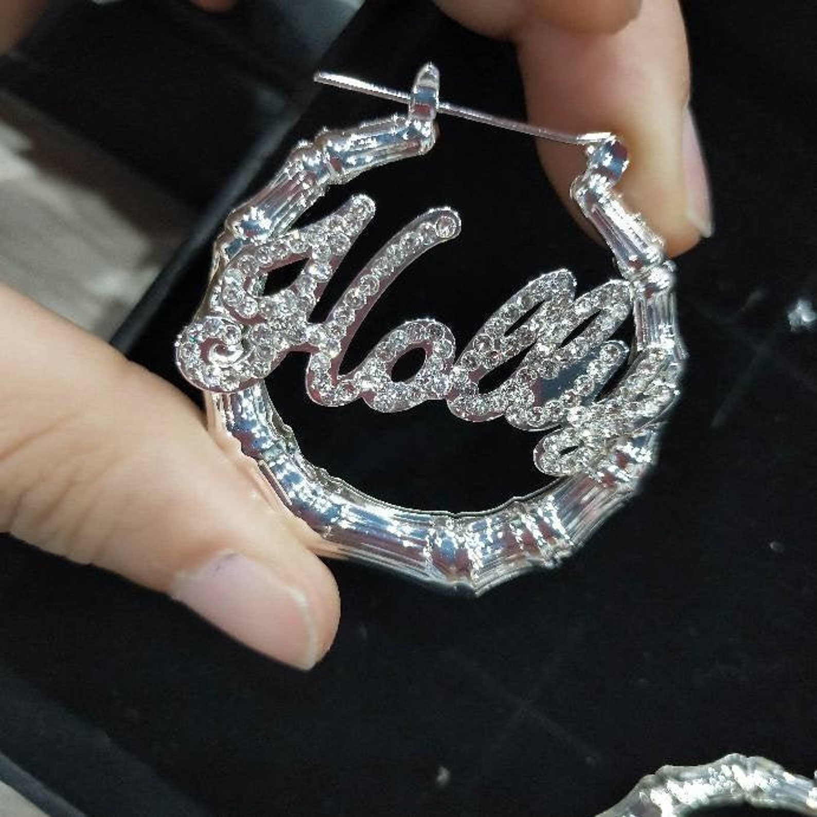 Sparkle Name Bamboo Hoops Bamboo Name Hoops Name Earrings - Etsy