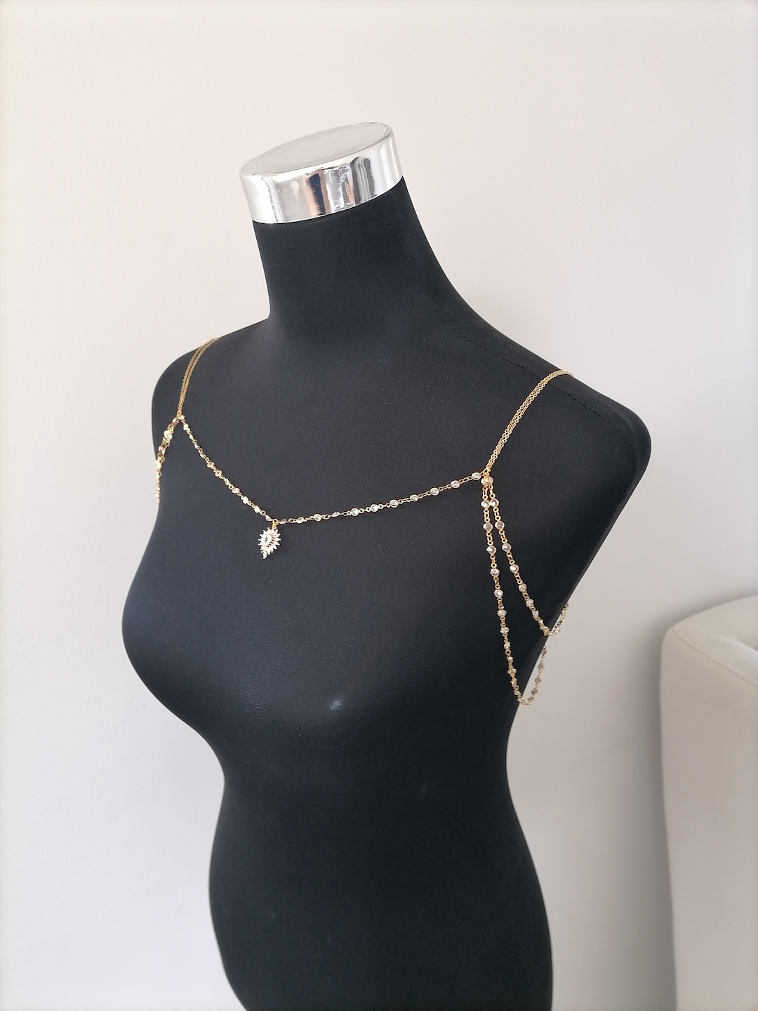 CZ Bezel Shoulders Chain,18k Gold Plated Body Chain,multiple Crystal ...