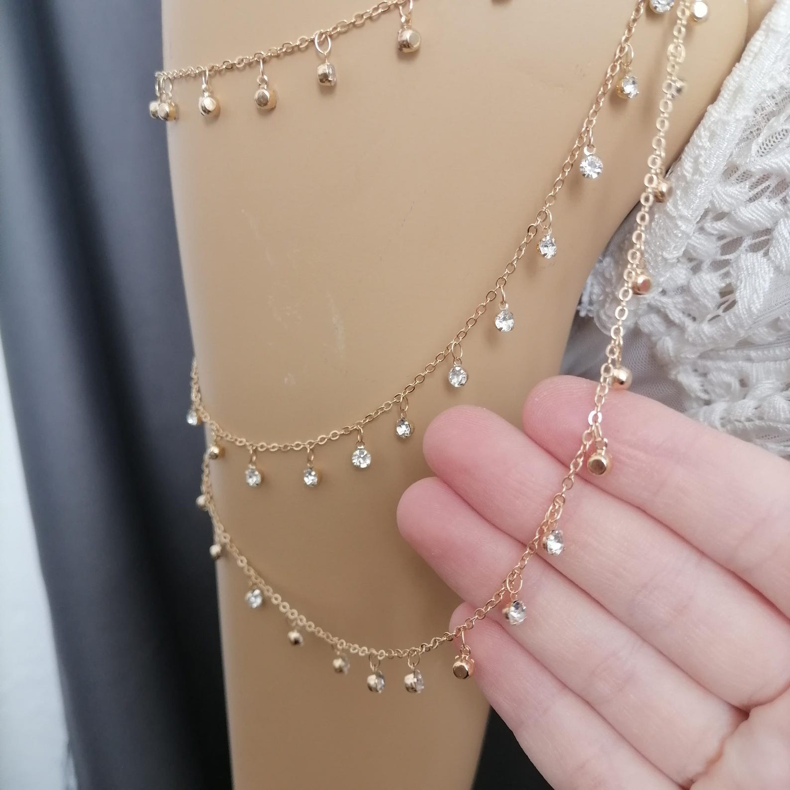 Rhinestone Crystal Gold Detachable Strap Bridal Prom Wedding Dress ...