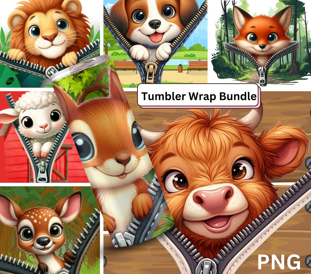 Cute Animal Zipper Tumbler Wrap Bundle, Assorted Animal Wraps, 20oz ...