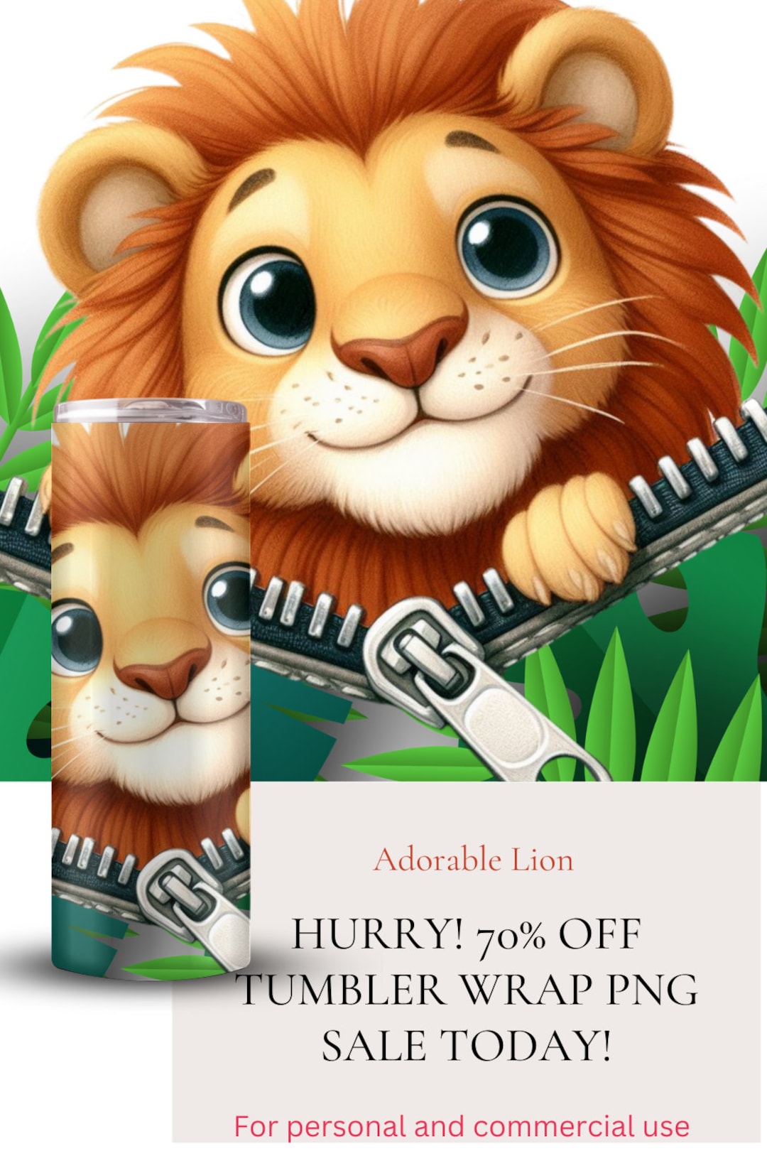 Baby Lion Zipper Tumbler Wrap PNG, Baby Lion, Jungle Designs , Adorable ...