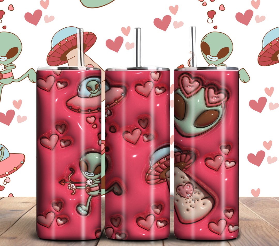 Valentines Day PNG 3D Inflated Alien Tumbler Wrap PNG Sublimation Ready ...