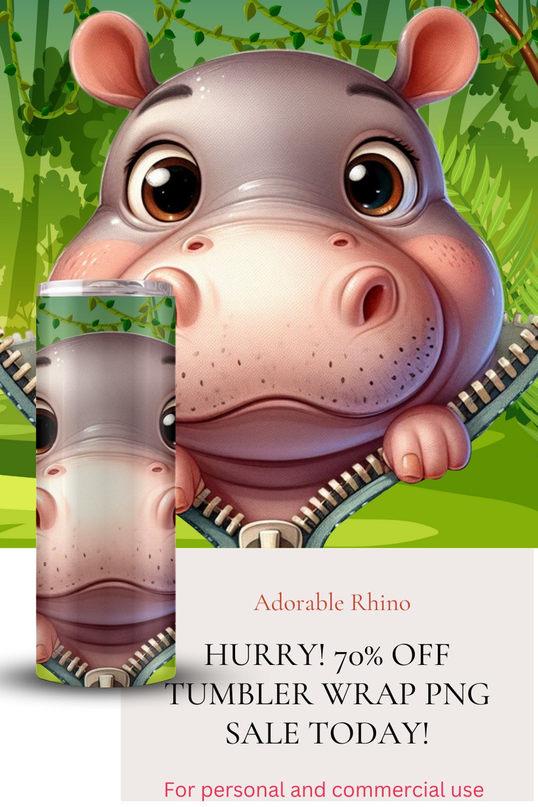 Hippo Zipper Tumbler Wrap PNG, Baby Hippo, Hippopotamus Designs ...
