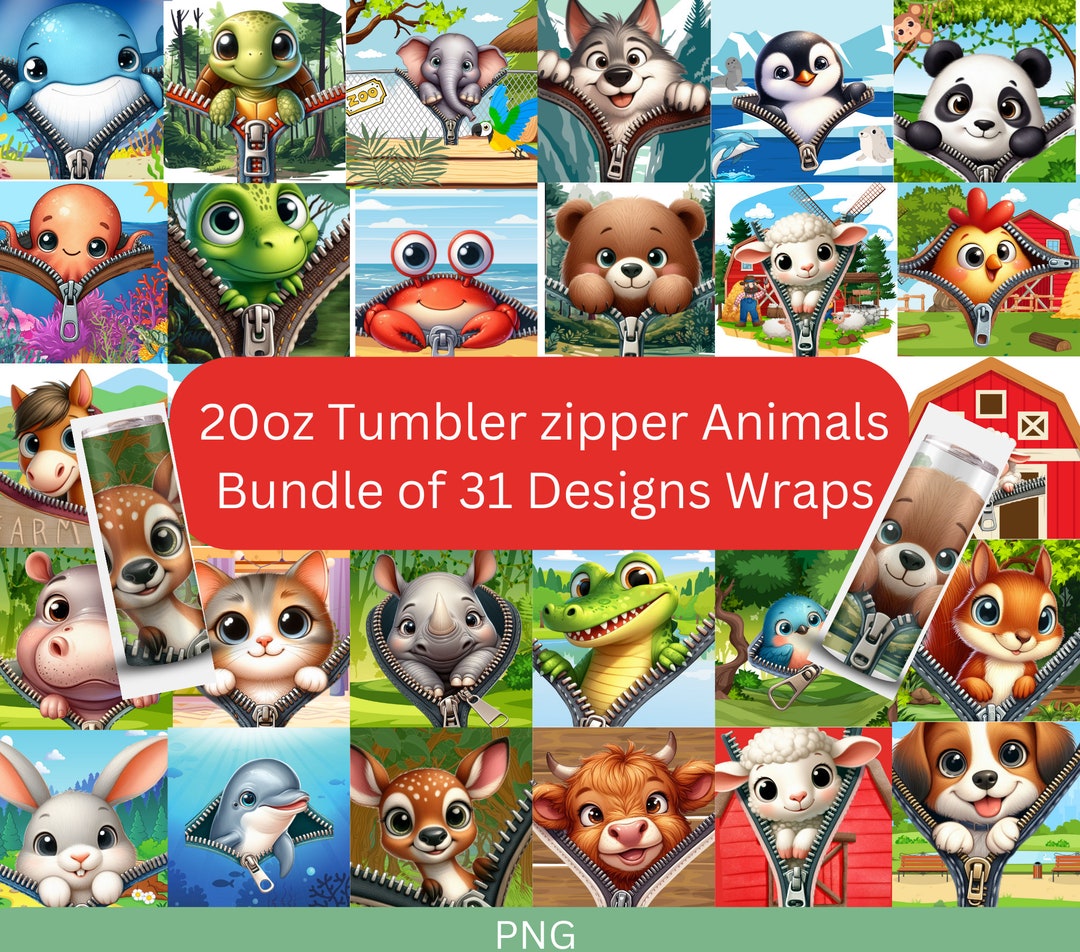 Animal Zipper Tumbler Wrap Bundle, Assorted Animal Wraps, 20oz Jungle ...