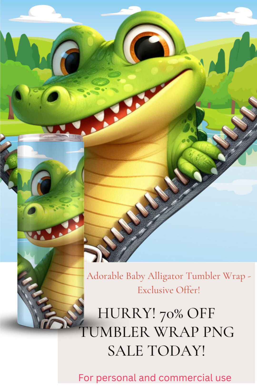 Baby Alligator Zipper Tumbler Wrap PNG, Baby Alligator, Gator Art ...