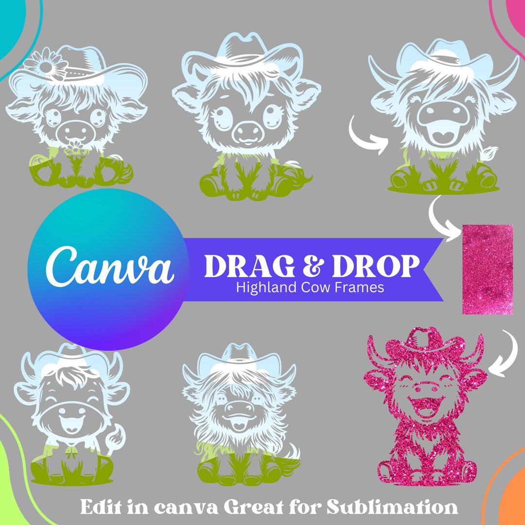 Highland Cow Babies Canva Frames, Highland, Cow, Sublimation, Digital ...
