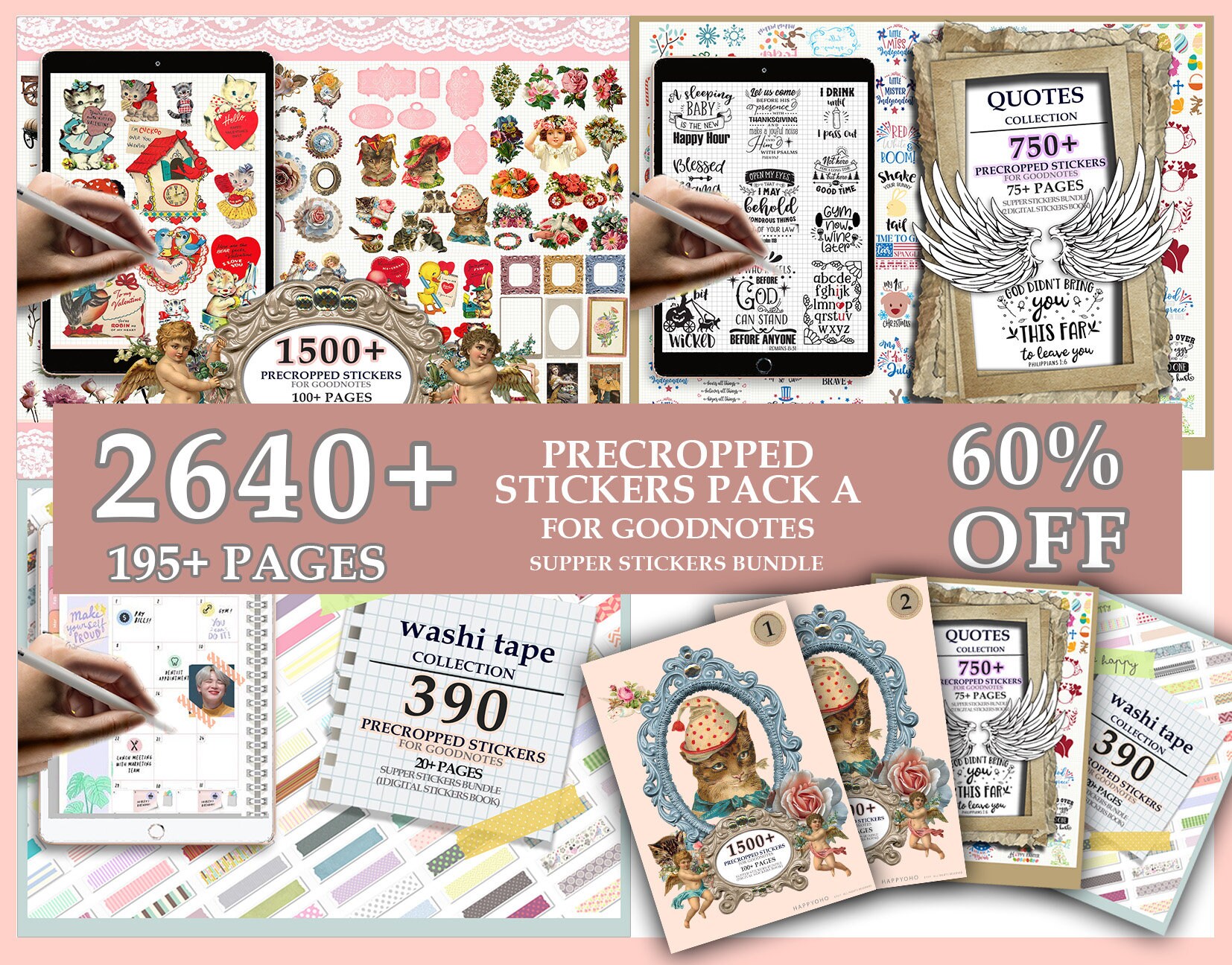 2640 Pre-cropped Digital Planner Stickers Super Bundle Set A | Etsy