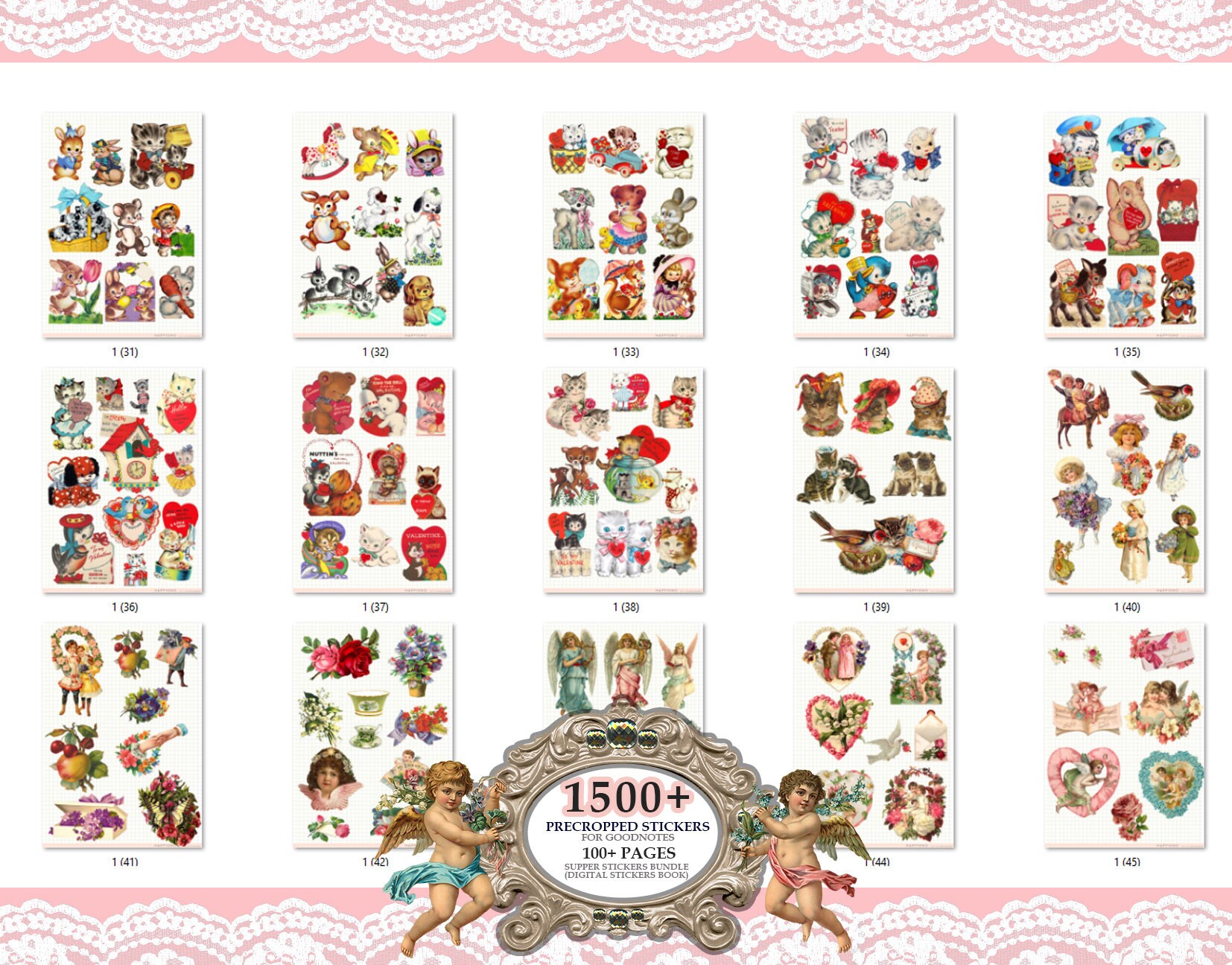 1500 Vintage Pre-cropped Digital Planner Stickers Super | Etsy