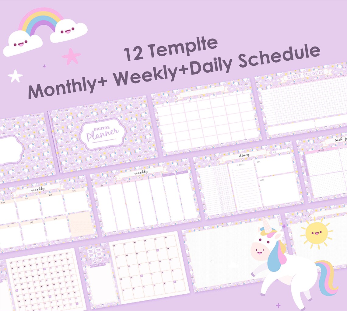 50% off 3 Color Package cute Unicorn Digital Planner - Etsy