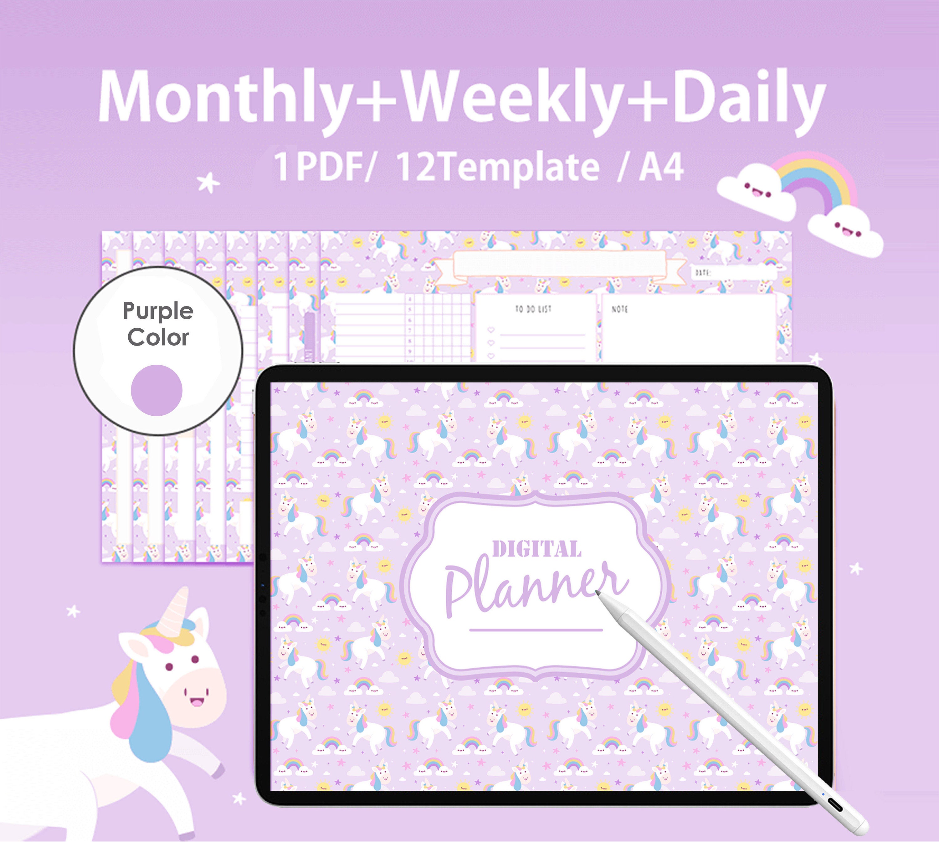50% off 3 Color Package cute Unicorn Digital Planner - Etsy