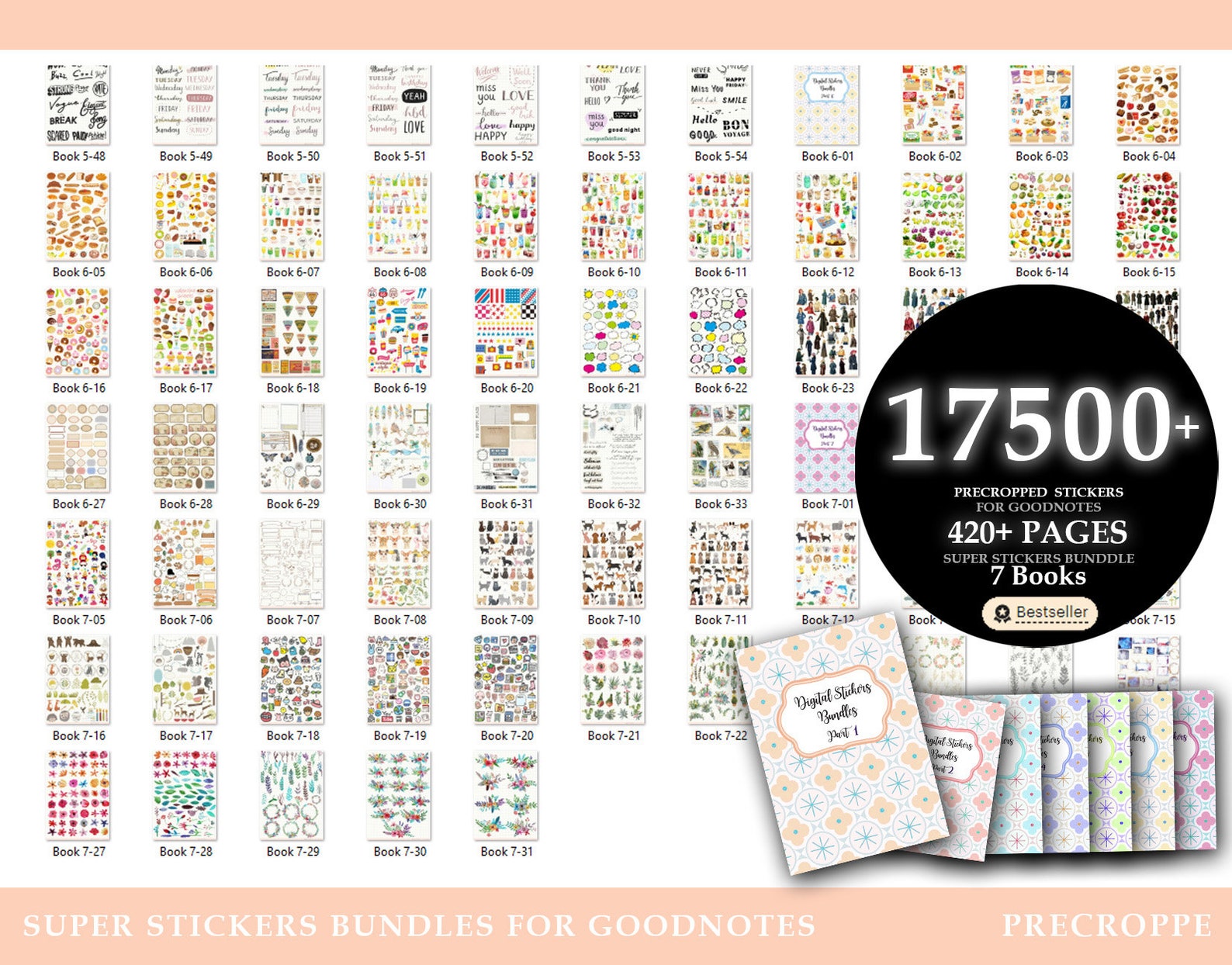 17500 Pre-cropped Digital Planner Stickers Super Bundle 7 Digital Book ...