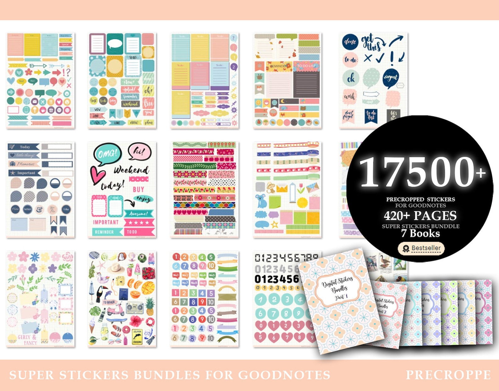 17500 Pre-cropped Digital Planner Stickers Super Bundle 7 Digital Book ...