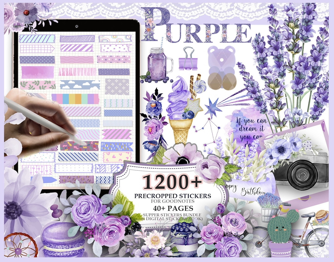 1200+ |purple Pre-cropped Digital Planner Stickers Super Bundle | 4 ...