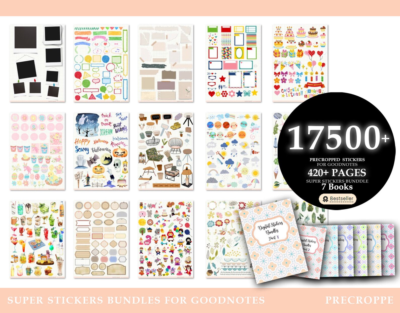 17500 Pre-cropped Digital Planner Stickers Super Bundle 7 Digital Book ...