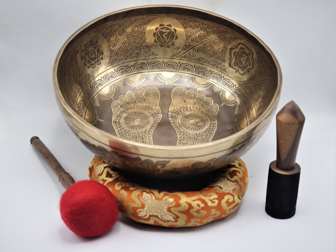Special 15 Inches Lord Buddha Feet Engraved Singing Bowl, Tibetan ...
