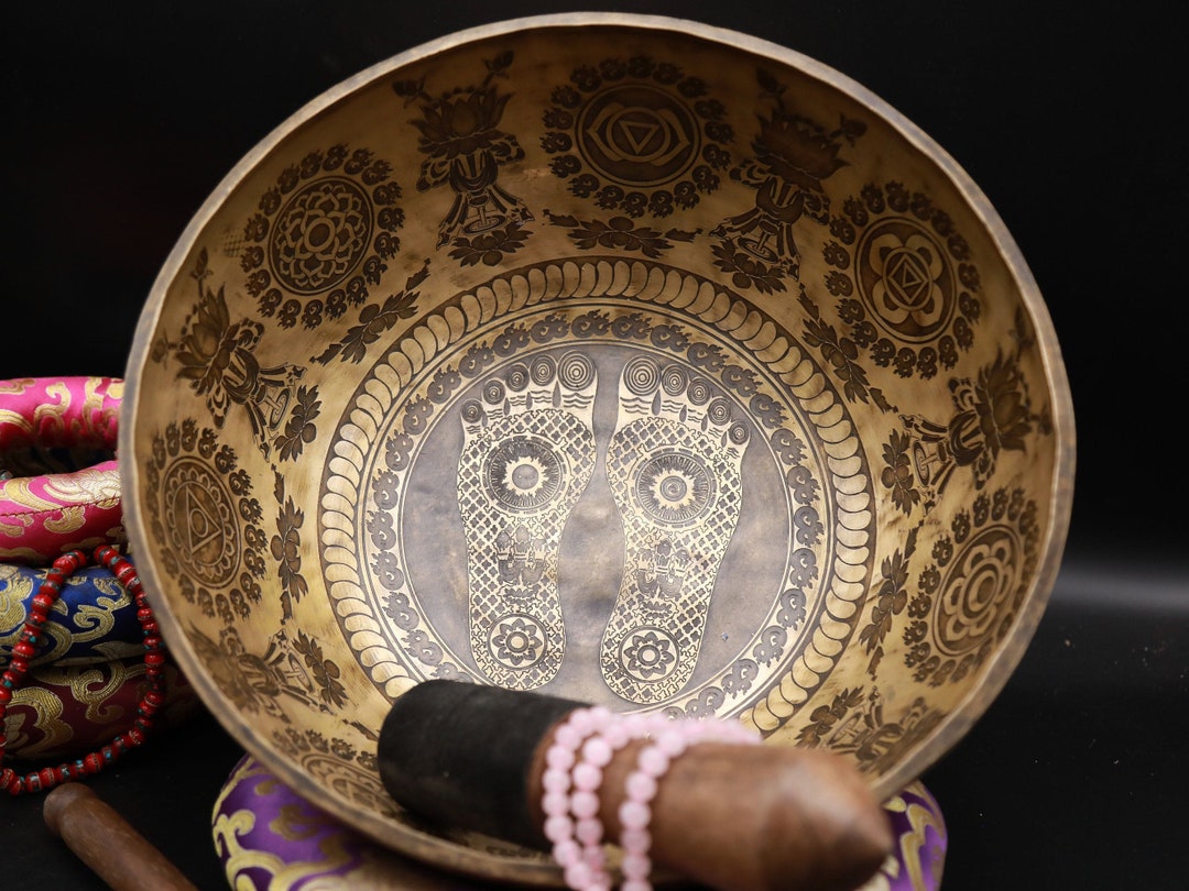 Special 13 Inches Lord Buddha Feet Engraved Singing Bowl, Tibetan ...