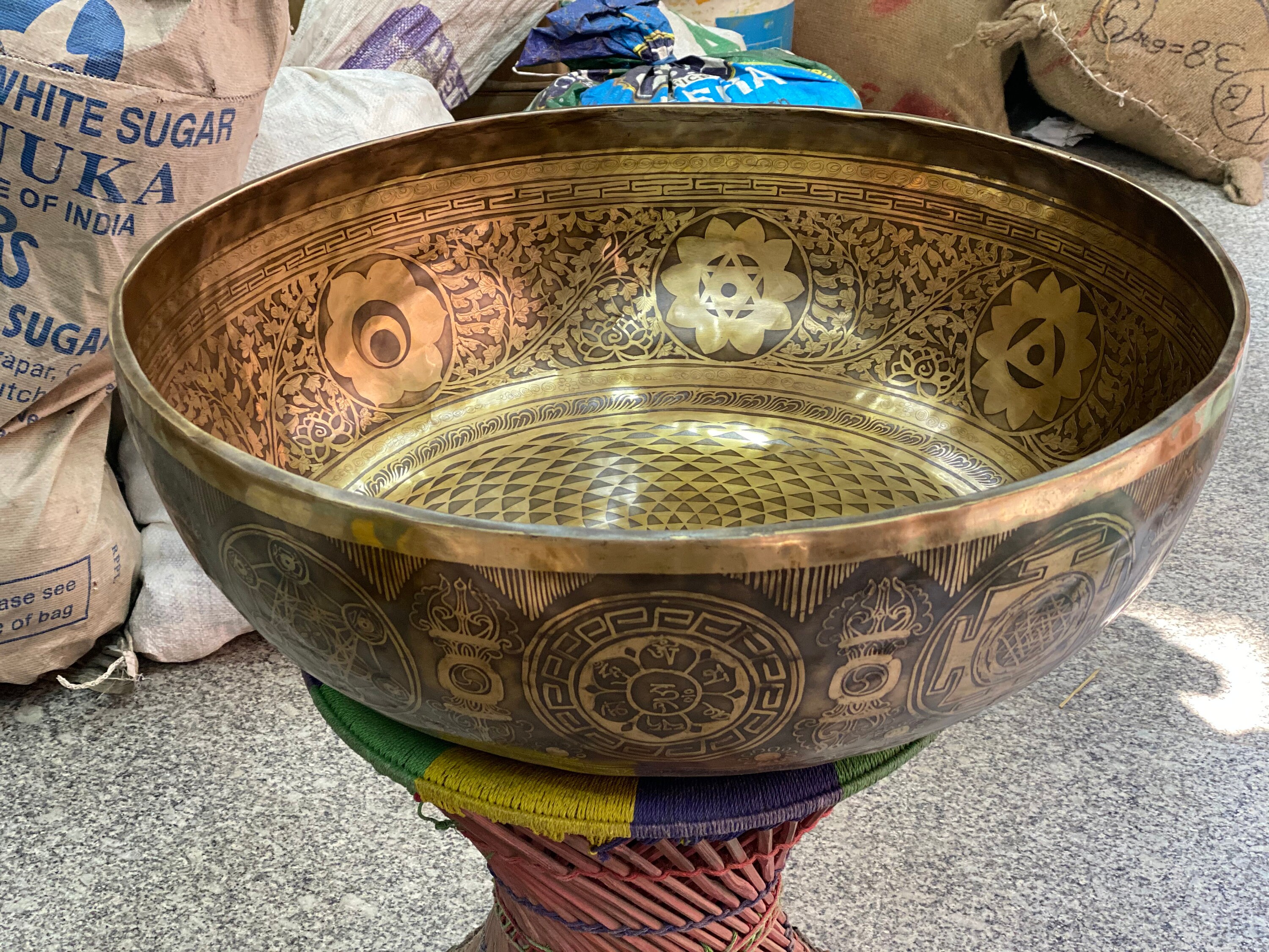 Extra Large Singing Bowl, Gorgeous Flower of Life Etched Large Tibetan ...