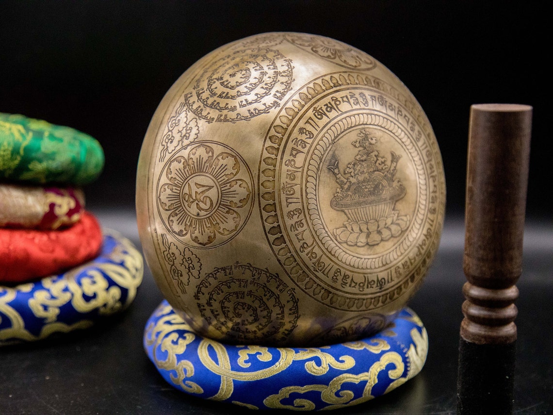 8 Inches Flower of Life Carved Mantra Singing Bowl, Special Tibetan ...