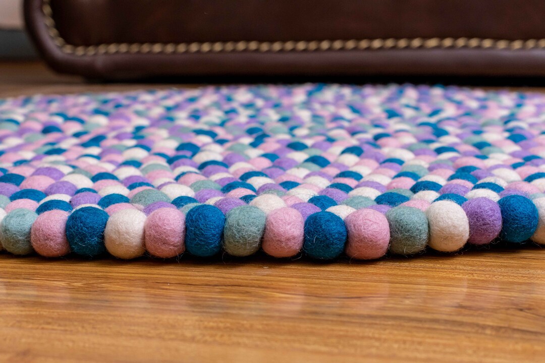 Color Burst Round Felt Ball Rug-handmade Wool Carpet for Home, Office ...