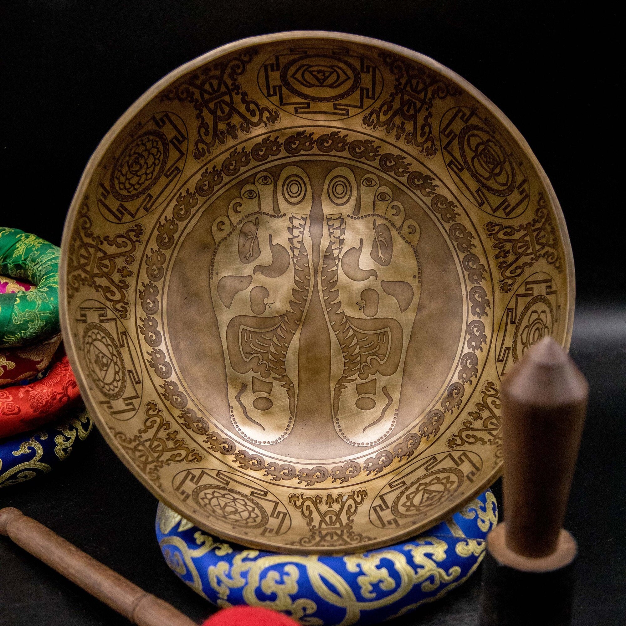 12 Inches Lord Buddha Feet Engraved Singing Bowl, Gorgeous Singing Bowl ...