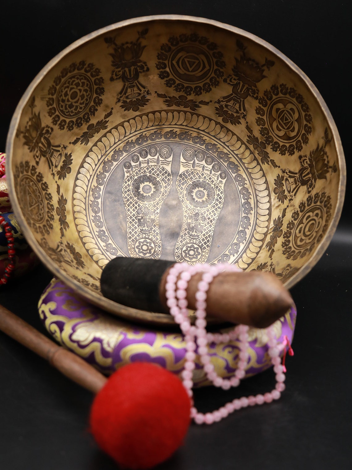 Special 13 Inches Lord Buddha Feet Engraved Singing Bowl, Tibetan ...