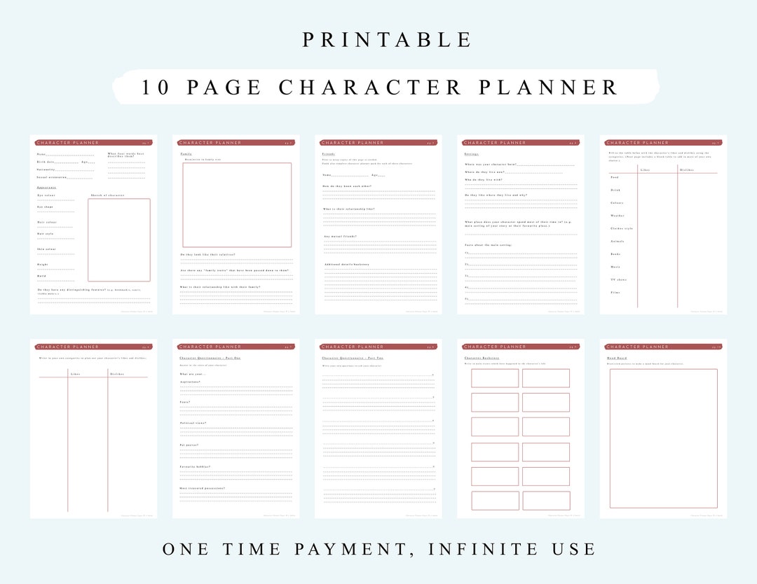 Printable 10 Page Character Planner - A4 - PDF Download - Etsy