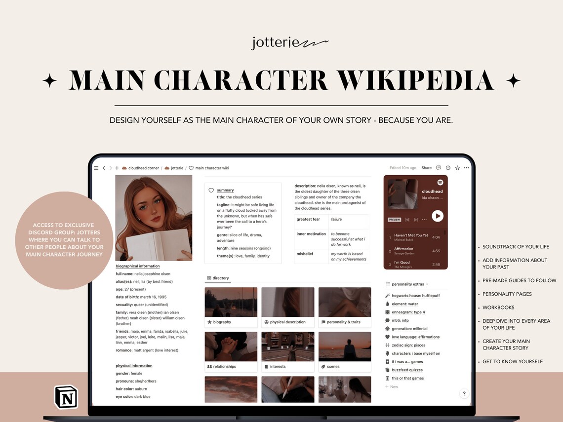 Main Character Planner Template for Notion Notion Organize Templates ...