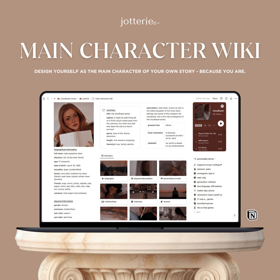 Main Character Planner Template for Notion Notion Organize Templates ...