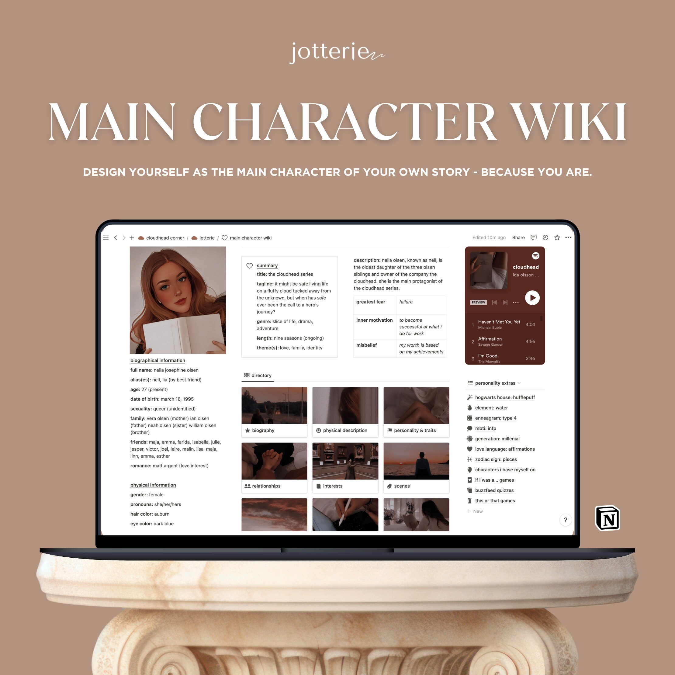 Main Character Planner Template for Notion Notion Organize Templates ...