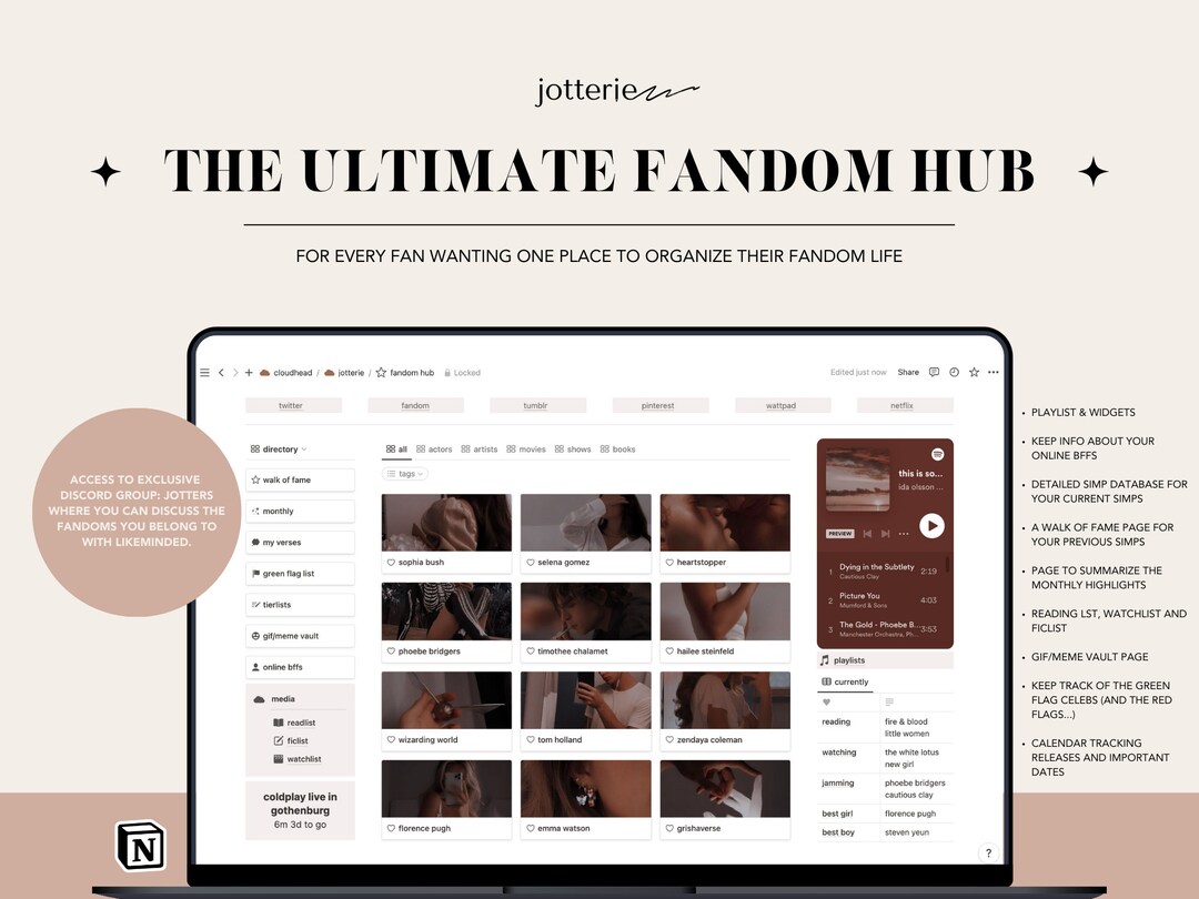 Fandom Planner Template For Notion Notion Fandom Templates Etsy