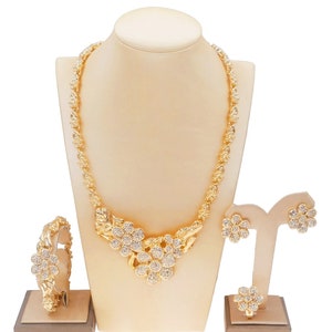 14k Gold Filled Stampado flower Iced Out Set for Women - Etsy