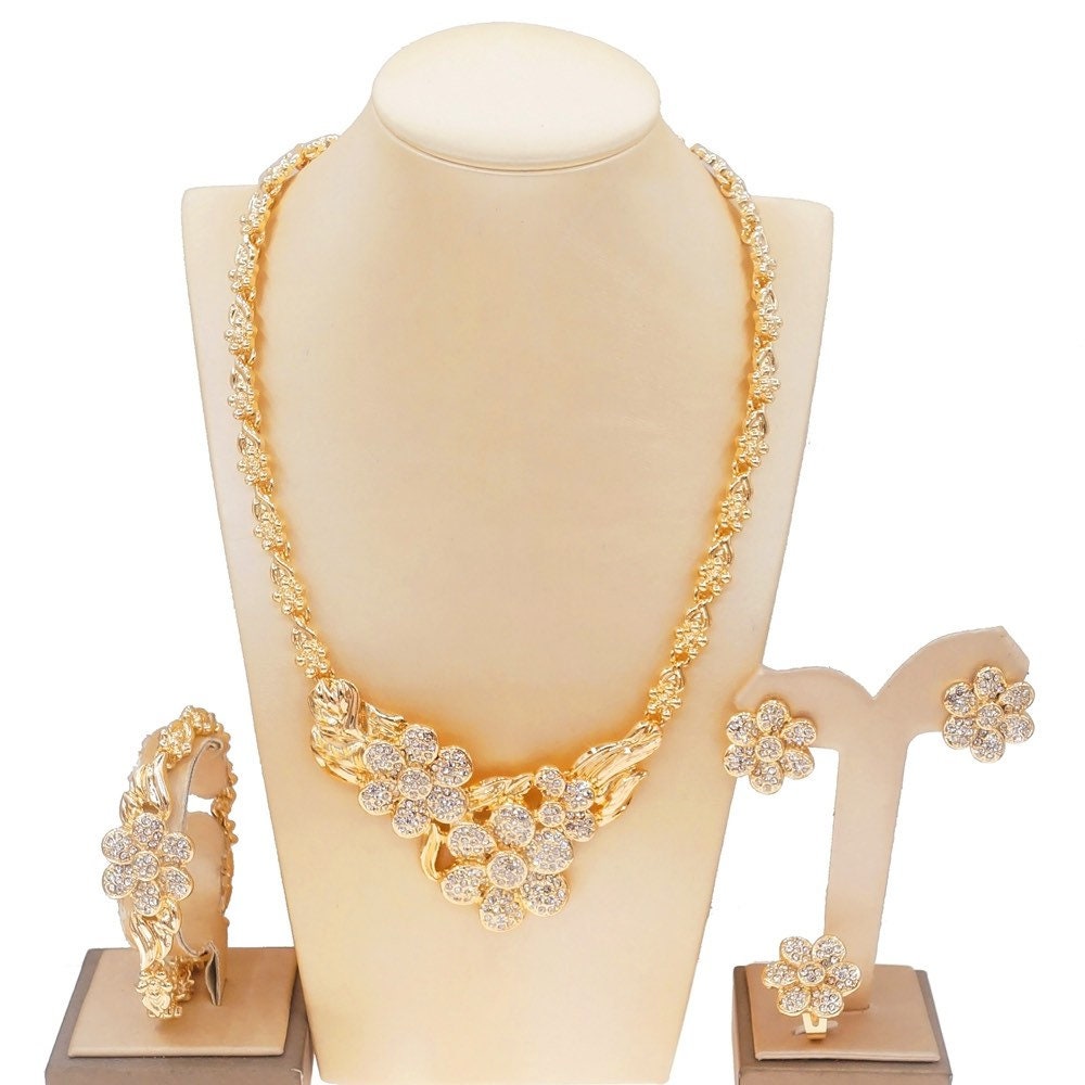 14k Gold Filled Stampado flower Iced Out Set for - Etsy