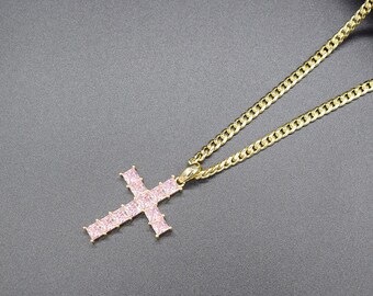 Pink Cross Necklace - Etsy
