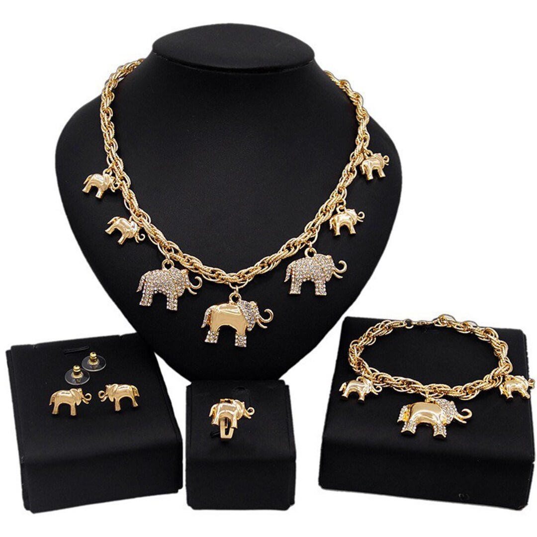 14k Gold Filled elephant Iced Out Stampado Set for - Etsy