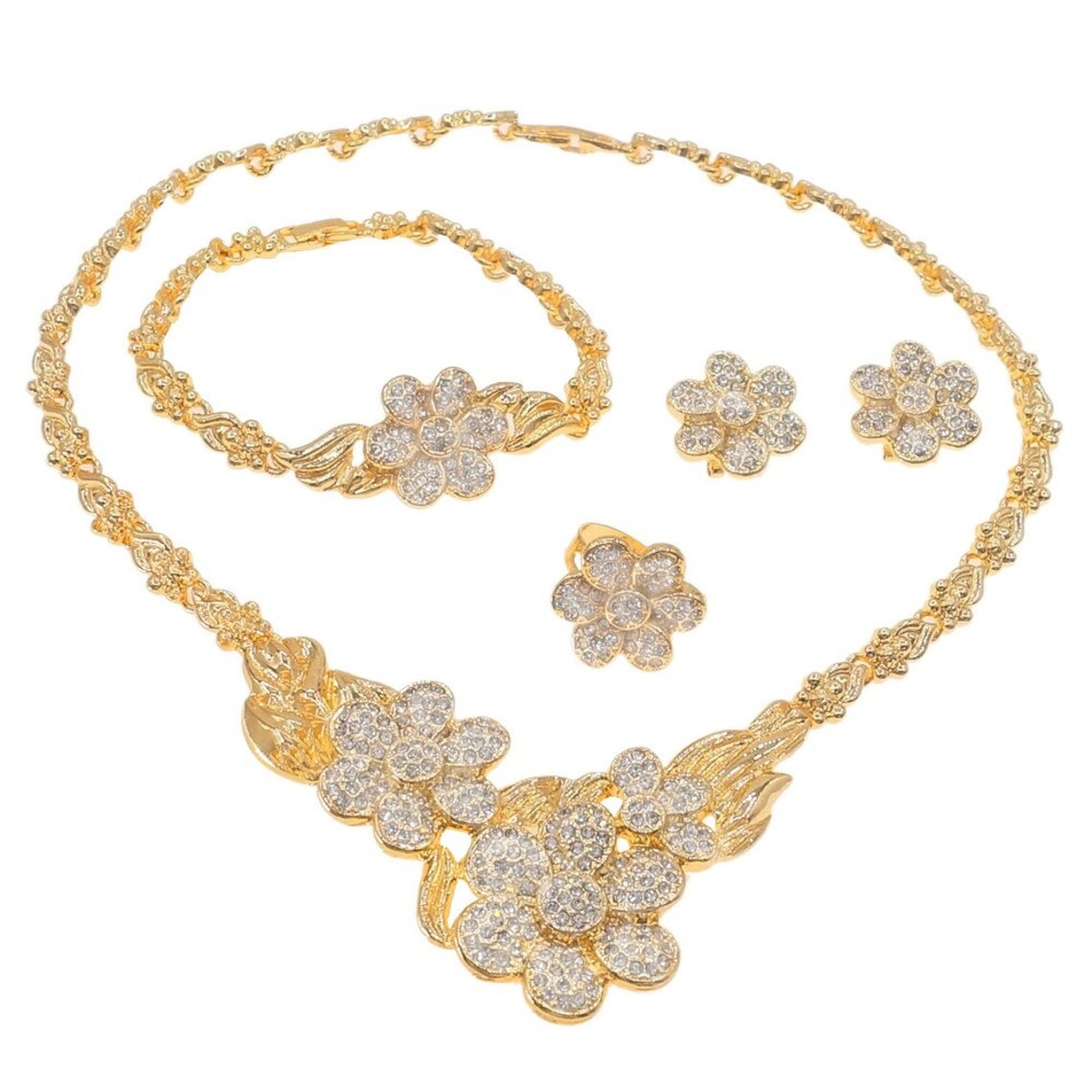 14k Gold Filled Stampado flower Iced Out Set for - Etsy