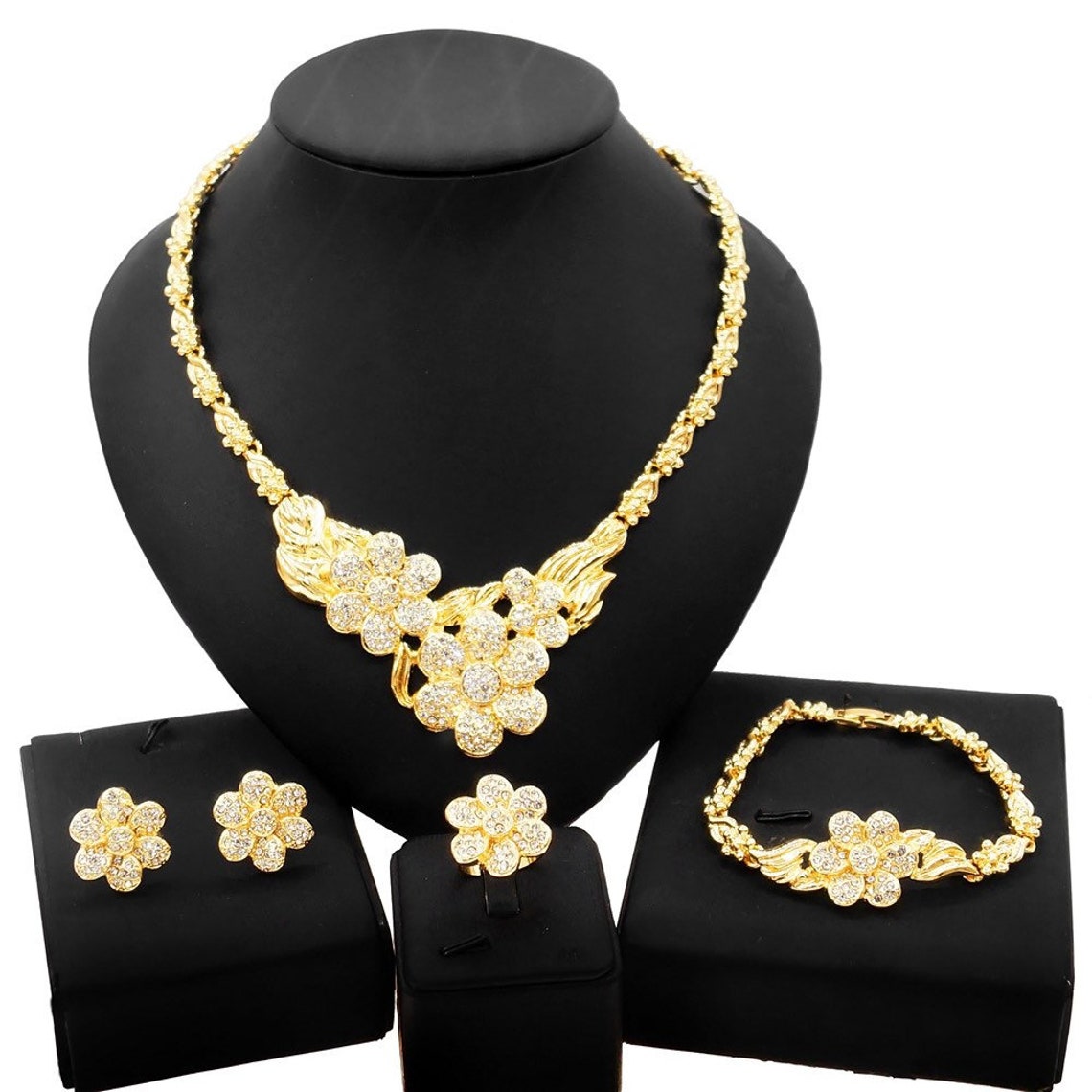 14k Gold Filled Stampado flower Iced Out Set for - Etsy