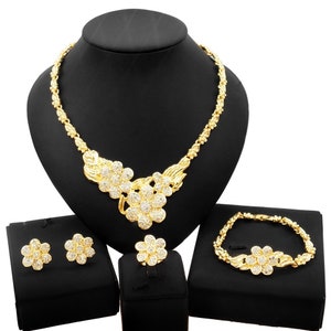 14k Gold Filled Stampado flower Iced Out Set for Women - Etsy