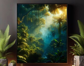 Tropical Jungle Botanical Artwork, Colorful Tropical Leaves Digital ...