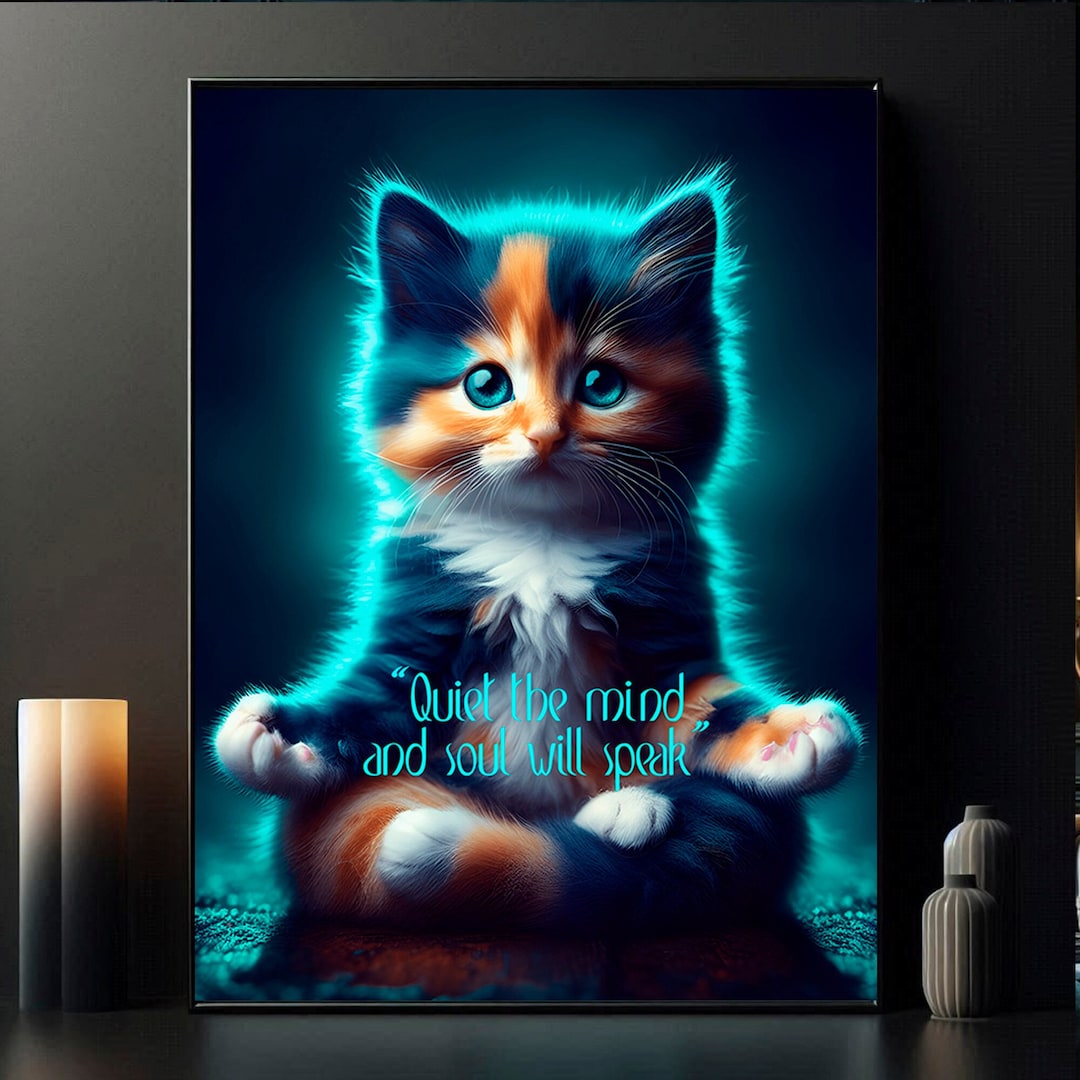 Meditating Cat Portrait, Zen Animal, Meditation Decor, Calming Home ...