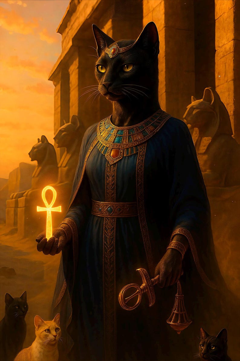 Bastet Egyptian Goddess Wall Art | Mystical Cat Goddess Digital ...