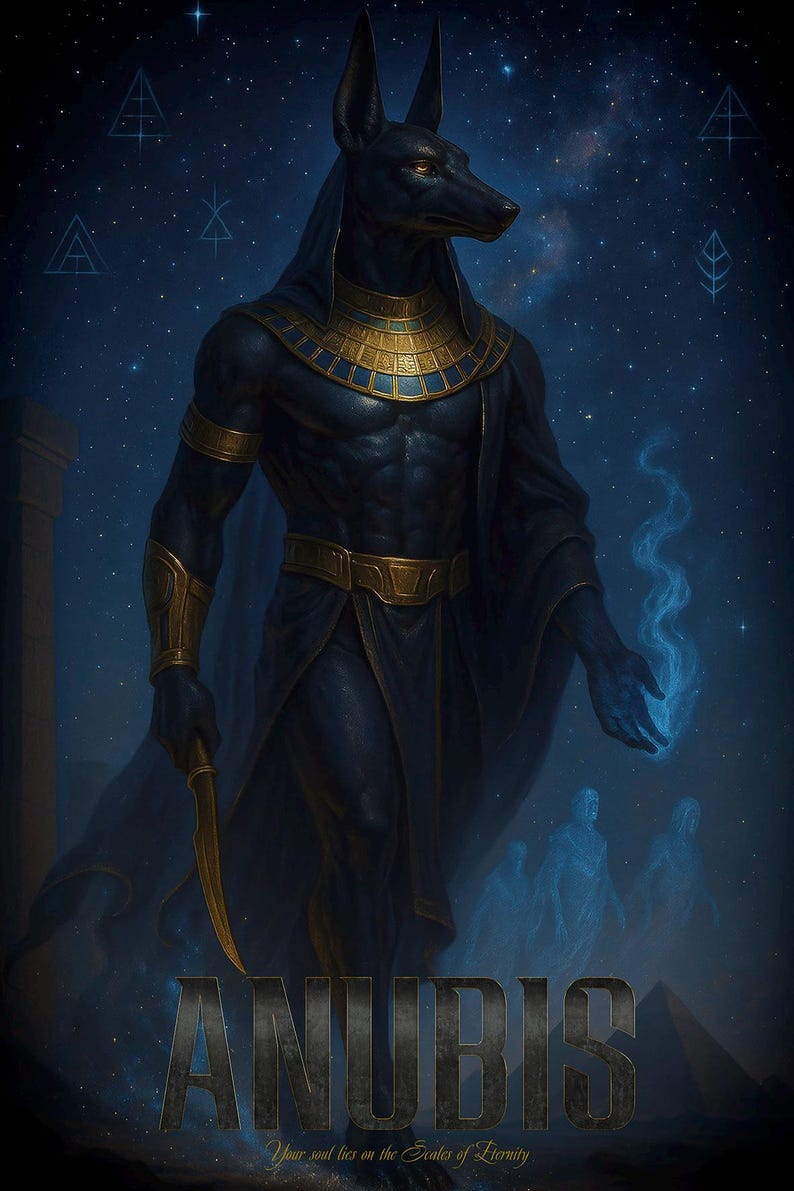 Anubis Print Set: Egyptian God of the Dead, Dark Mythology (digital ...