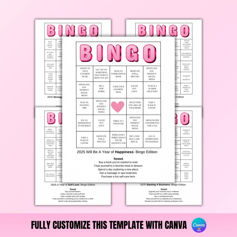 New Years Resolution Bingo Cards Templates Editable in Canva 2025 5 ...
