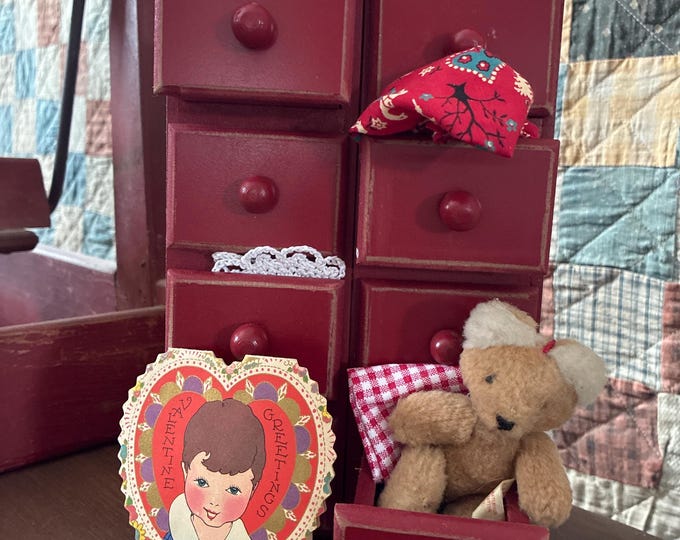 Cute Small Primitive Spice Drawers in Ruddy Red With Unique Top of Old ...