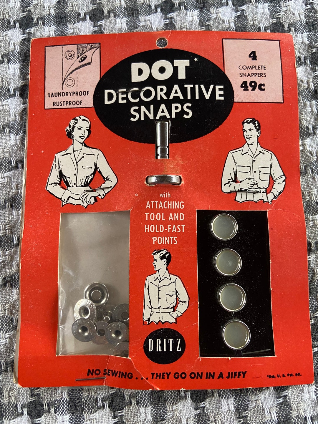 Vintage 1953 Dritz Dot Decorative Pearly Snaps With Tool Included! Fun ...