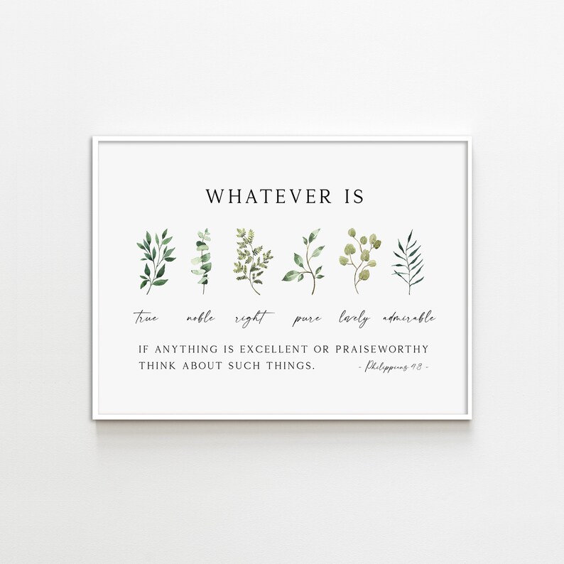 Philippians 4:8 Scripture Art Print, Floral Bible Verse (digital ...