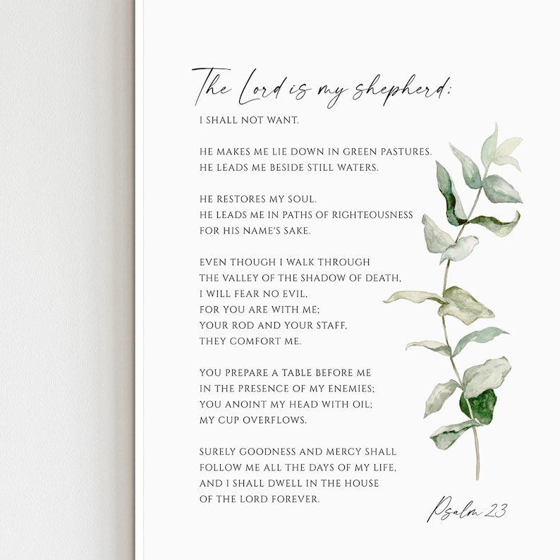 The Lord is My Shepherd Psalm 23 Bible Verse Prints Printable | Etsy